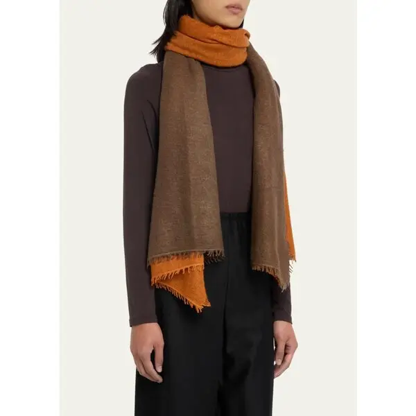 Denis Colomb Fuzzy Feture Two-tone Cashmere Scarf - Orange