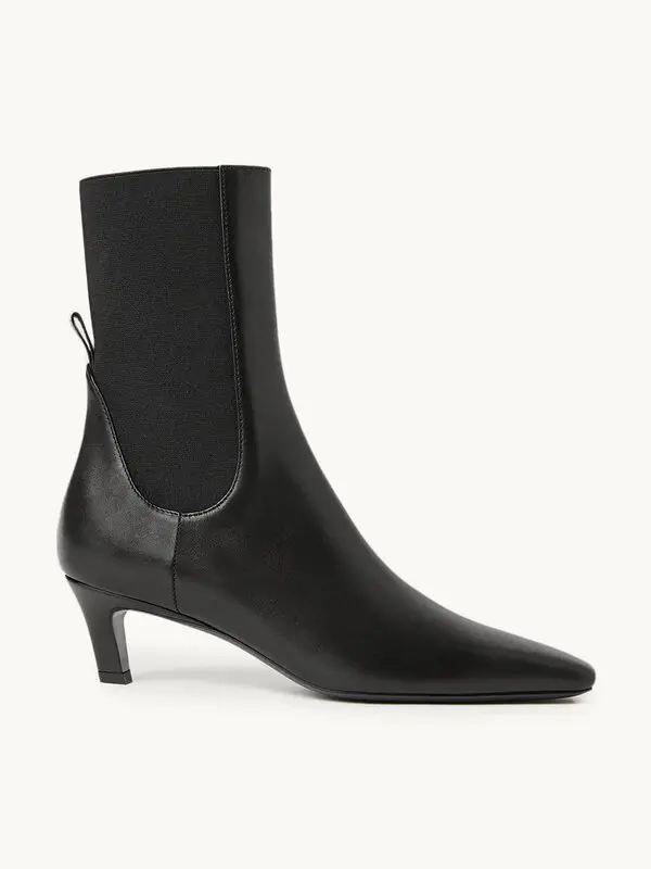 TOTEME Mid Heel Leather Boots - Black 200