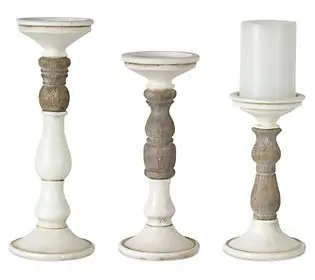MELROSE Ivory Candlesticks With Wood Accent S T Of Three - One-color