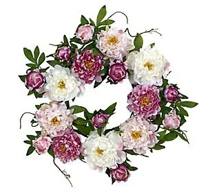 NEARLY NATURAL 22' Peony Wreath By