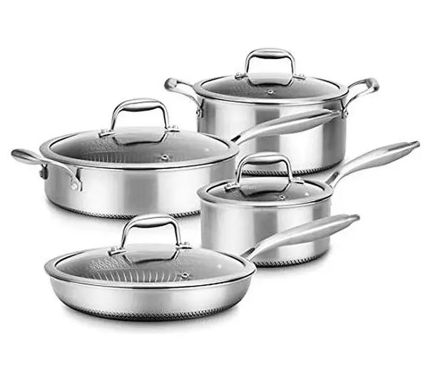 NUTRICHEF 8-piece Pots & Pans Set, Stainless St El Nonstick - Silver