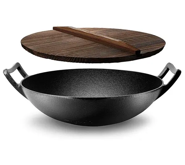 NUTRICHEF Cast Iron Stir Fry Wok With Wooden Li - One-color
