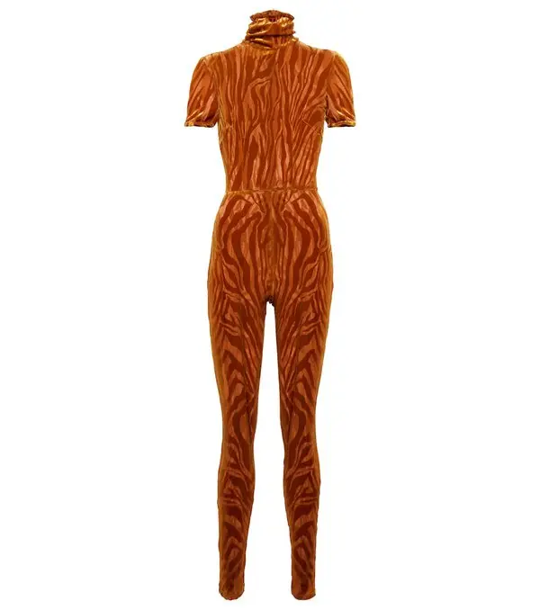 Alex Perry Benton Devoré Zebra-print Catsuit