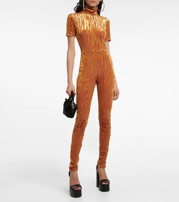 Alex Perry Benton Devoré Zebra-print Catsuit