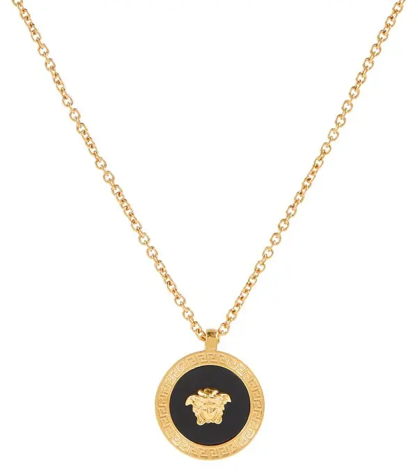 Versace Medusa Enamel Pendant Necklace - Black