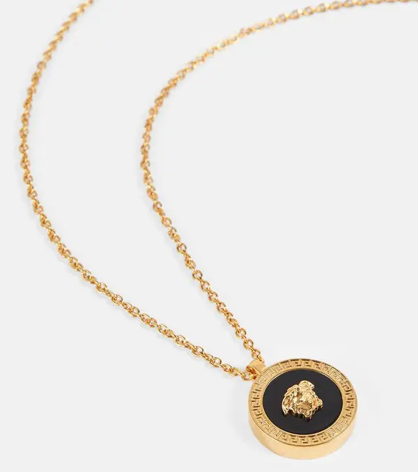 Versace Medusa Enamel Pendant Necklace - Black