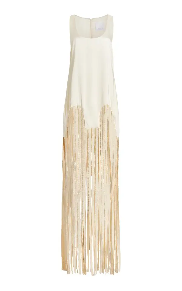 Bevza Spikelet Fringe Maxi Dress In Gold - 50% Off | Editorialist