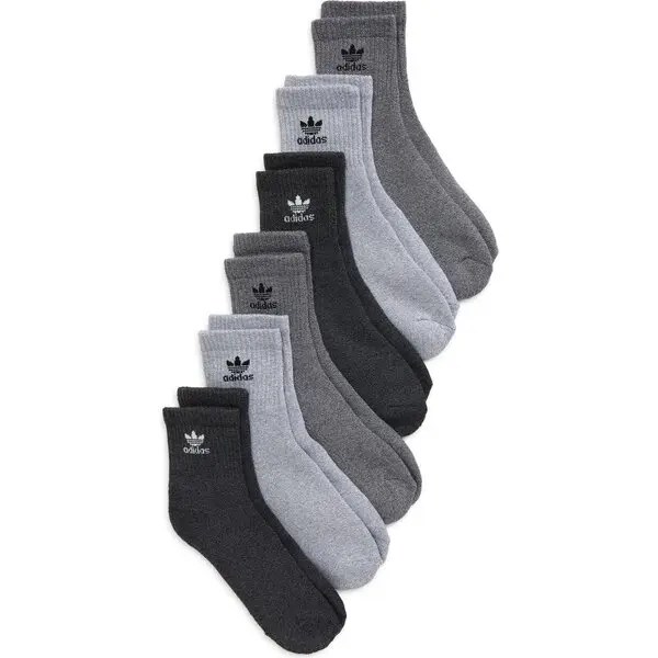 Adidas Assorted Trefoil Performance Quarter Crew Socks 6 Pack - Grey/white/light Onix