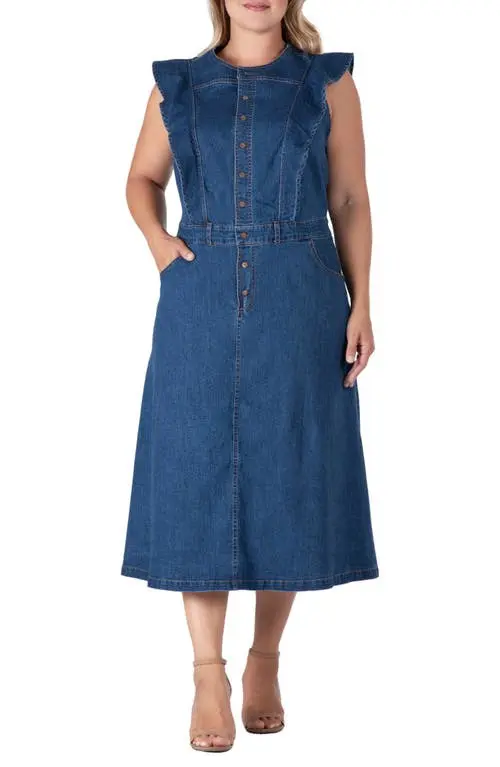 STANDARDS & PRACTICES Ruffle Sleeveless Denim Dress