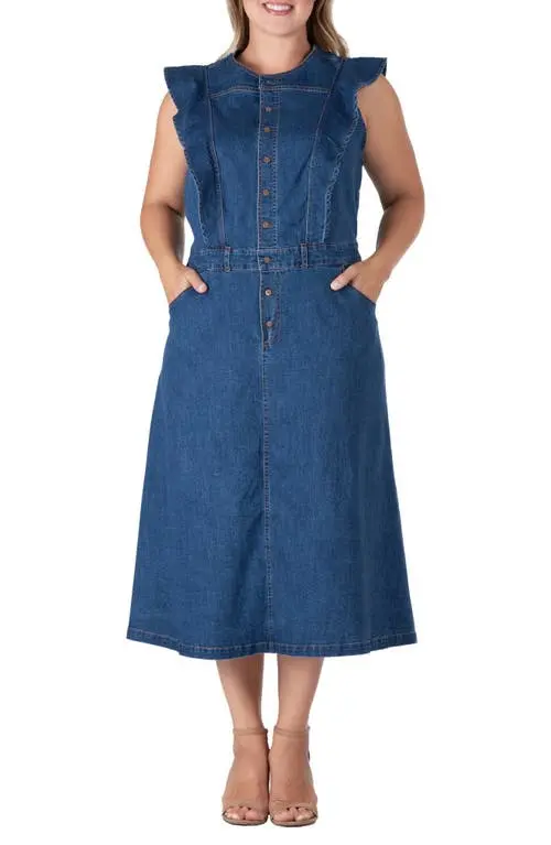 STANDARDS & PRACTICES Ruffle Sleeveless Denim Dress