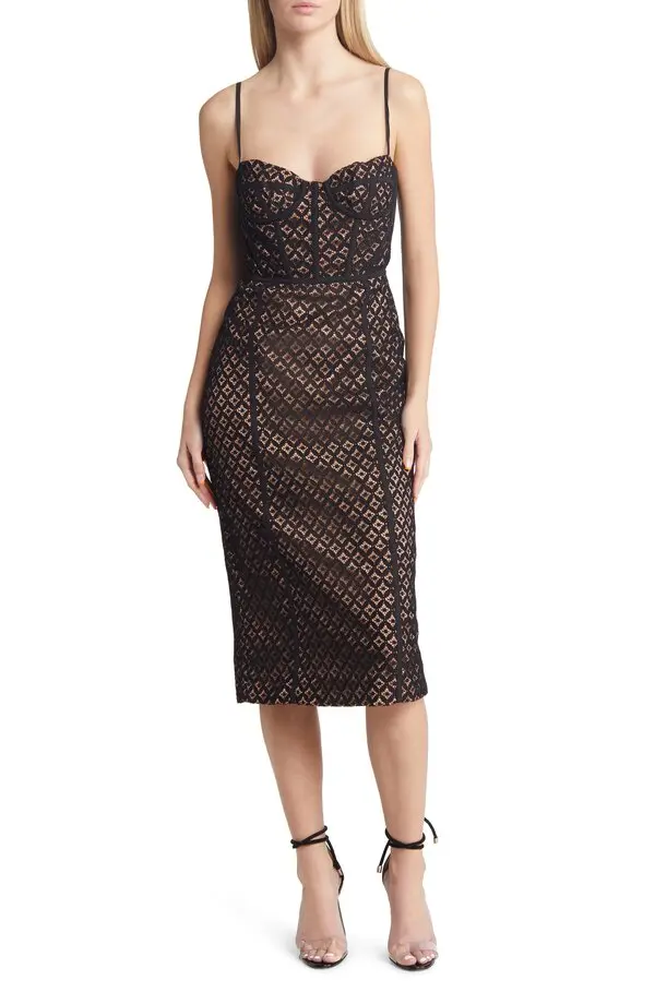 Bardot Charley Corset Lace Cocktail Midi Dress