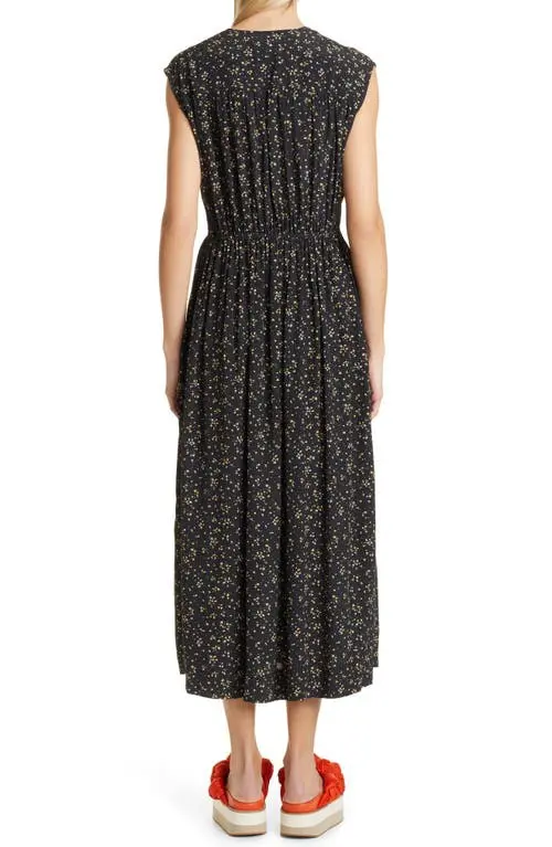 GANNI Ditsy Floral Plunge Neck Dress