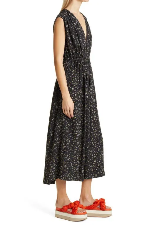 GANNI Ditsy Floral Plunge Neck Dress