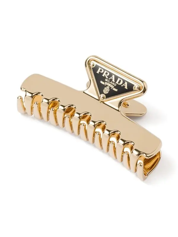 Prada Logo Detail Hair Clip - Gold