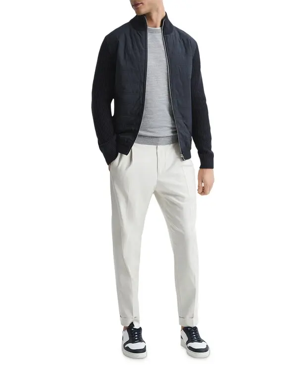 REISS Mixed Media Zip Jacket - Navy