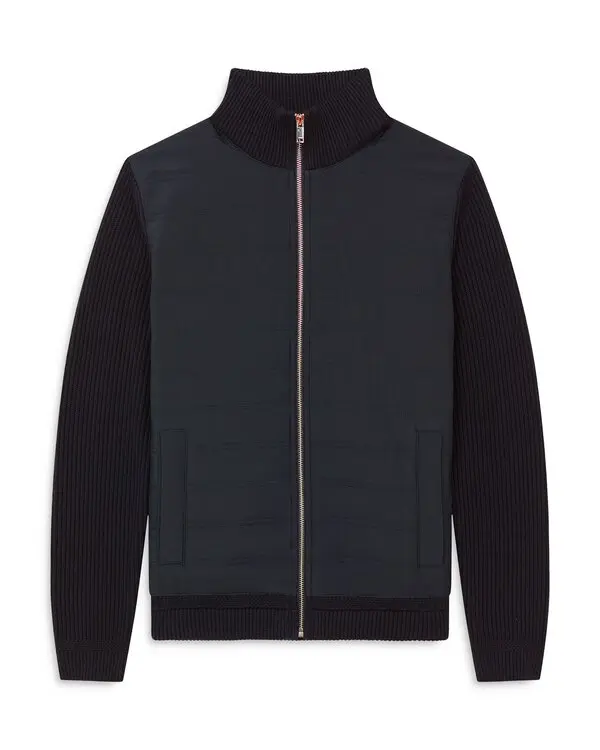 REISS Mixed Media Zip Jacket - Navy