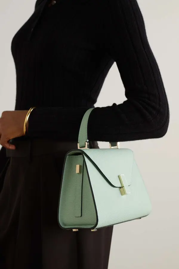 VALEXTRA Green Iside Mini Textured-leather Tote