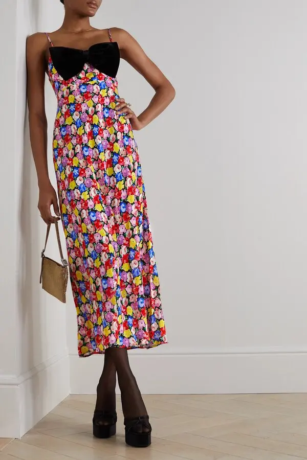 Rixo Leanna Bow-Detailed Floral-Print Woven Midi Dress In Pink - 40% Off |  Editorialist