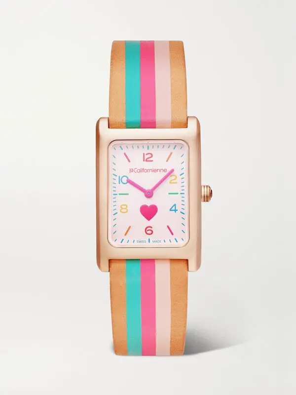 LACALIFORNIENNE Daybreak 24mm -plated Striped Leather Watch - Pink