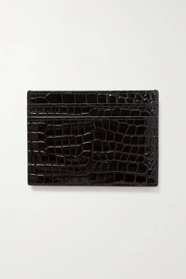 Saint Laurent Embellished Croc-effect Leather Cardholder