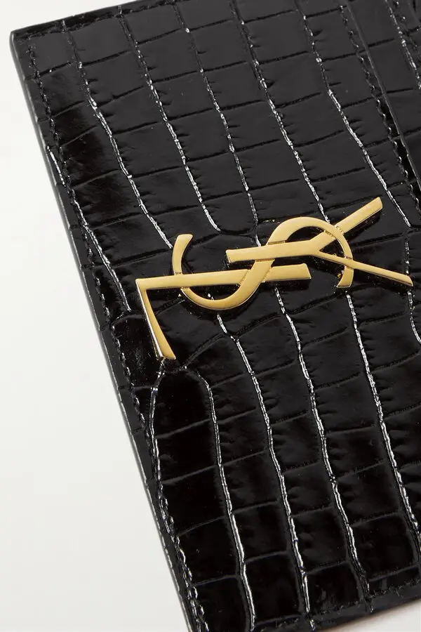 Saint Laurent Embellished Croc-effect Leather Cardholder