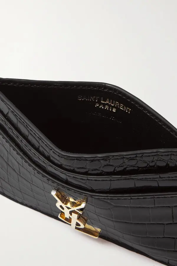 Saint Laurent Embellished Croc-effect Leather Cardholder