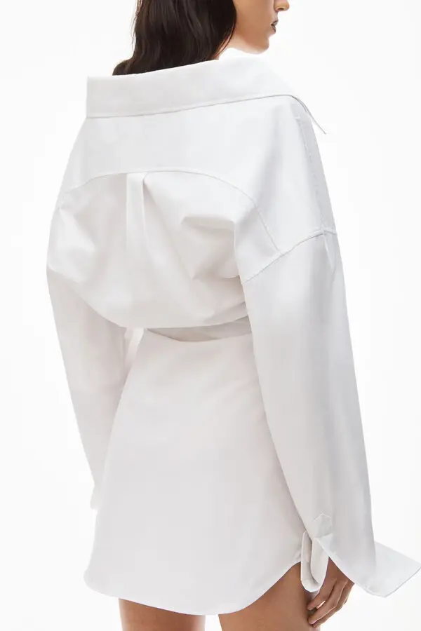 alexander wang falling twist shirt dress Alexander Wang Crystal Tie Twist Dress In Cotton Poplin - White