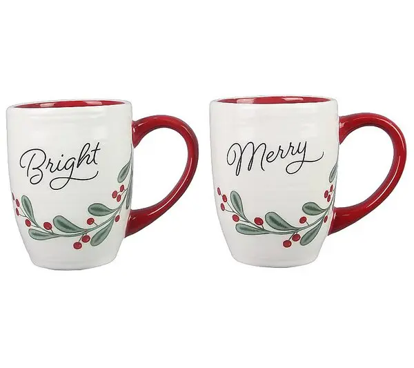 YOUNG'S INC. Set Of 2 Christmas Merry And Brigh T Ceramic Mugs - One-color