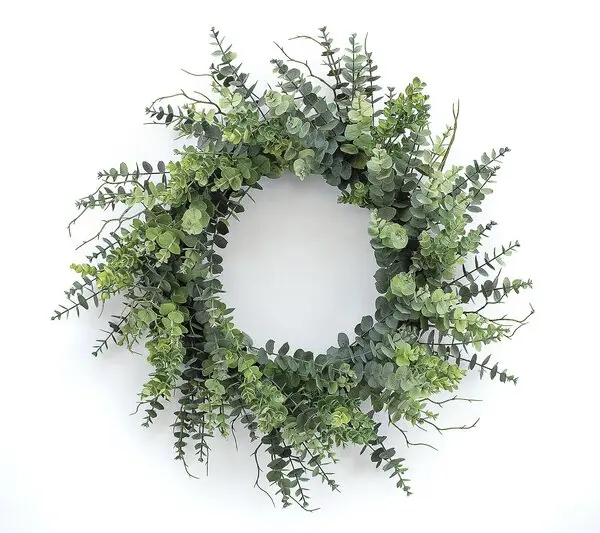 MELROSE Eucalyptus Leaf Wreath With Twig Accent S 29'd - One-color