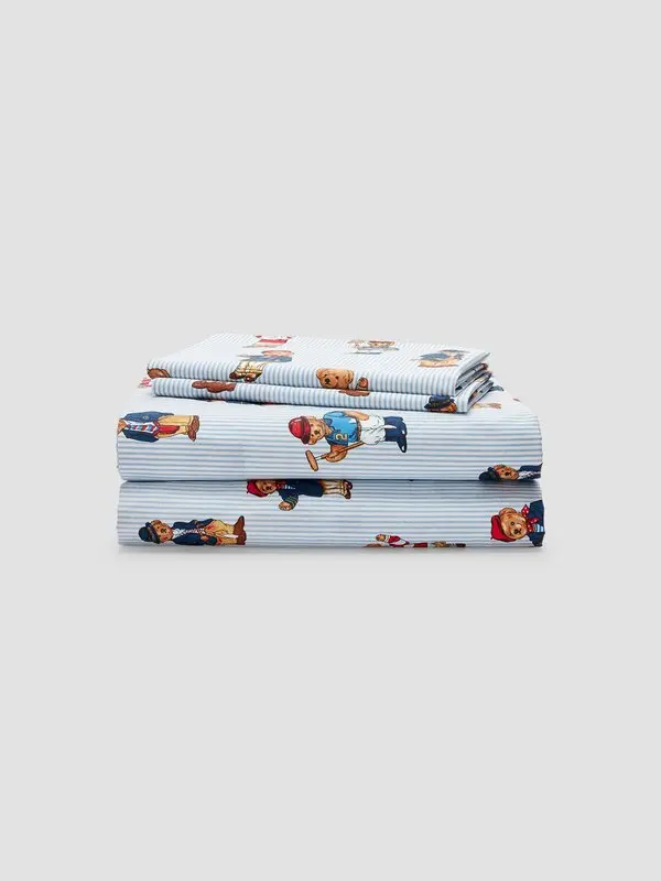 Ralph Lauren Teddy Bear Stripe 4-piece Sheeting Set - Blue