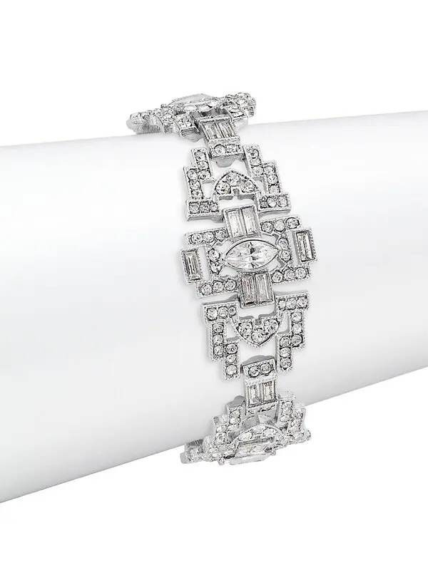 KENNETH JAY LANE Rhodium-plated & Glass Crystal Art Deco Bracelet - Crystal Silver