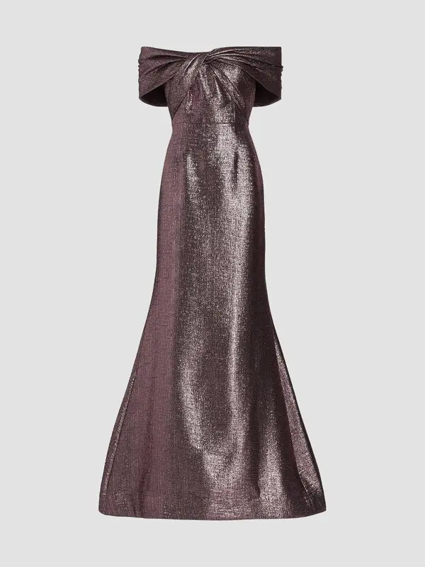 Rickie Freeman For Teri Jon Off-the-shoulder Metallic Gown