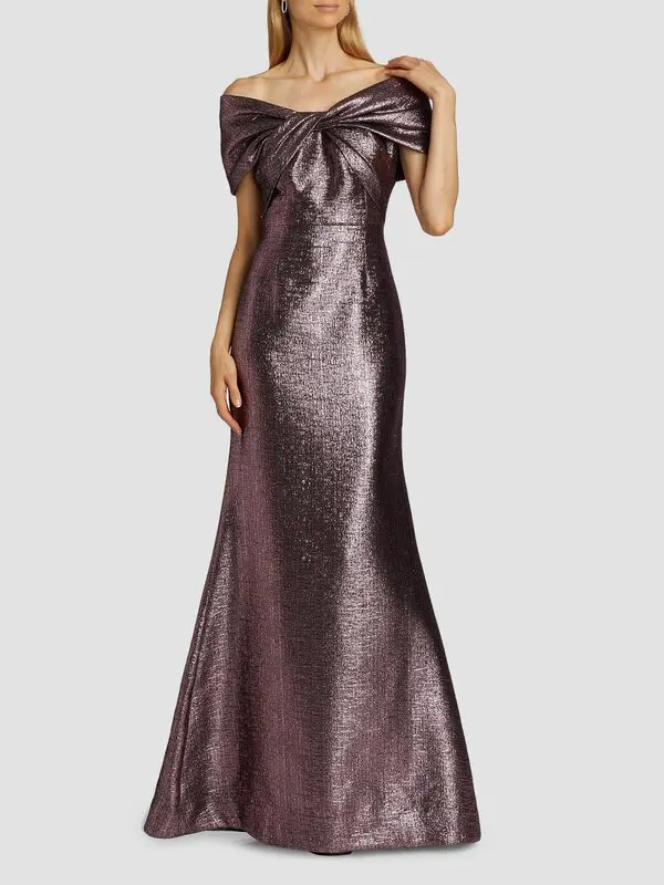 Rickie Freeman For Teri Jon Off-the-shoulder Metallic Gown