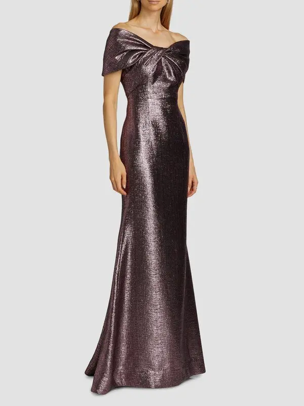 Rickie Freeman For Teri Jon Off-the-shoulder Metallic Gown