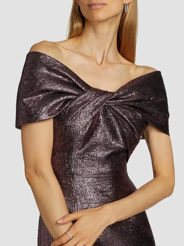 Rickie Freeman For Teri Jon Off-the-shoulder Metallic Gown