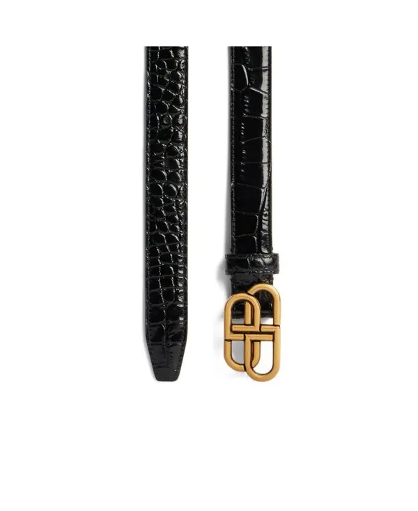 Balenciaga Bb Thin Leather Belt - Black