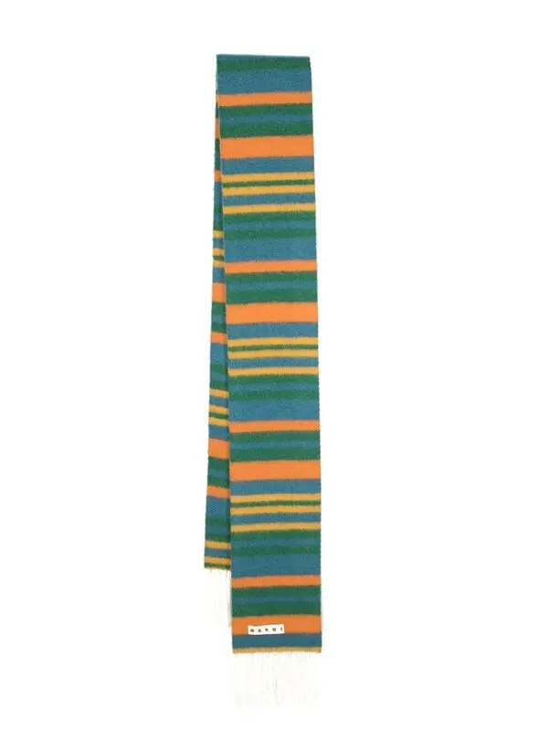 Marni Fringed Colour-block Scarf - Green