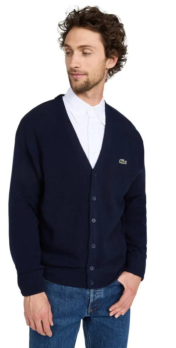 Lacoste Relaxed Fit Tone-on-tone Buttons Wool Cardigan