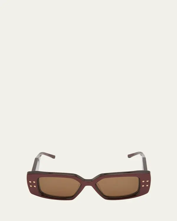 Valentino Garavani Cinque Studded Rectangle Sunglasses - Bordeaux Yellow Gold