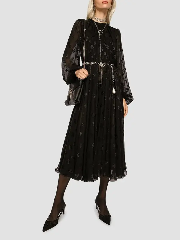 Dolce & Gabbana Dg Monogram Chiffon Midi-dress - Nero