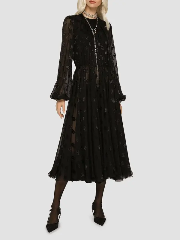 Dolce & Gabbana Dg Monogram Chiffon Midi-dress - Nero