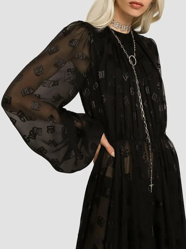 Dolce & Gabbana Dg Monogram Chiffon Midi-dress - Nero