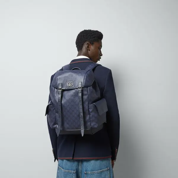 Gucci Ophidia Medium Backpack Gg Canvas - Blue | Editorialist display picture 3