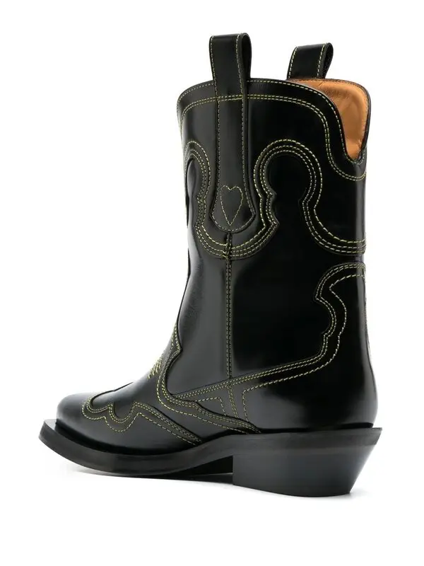 GANNI 35mm Western Leather Boots - Black