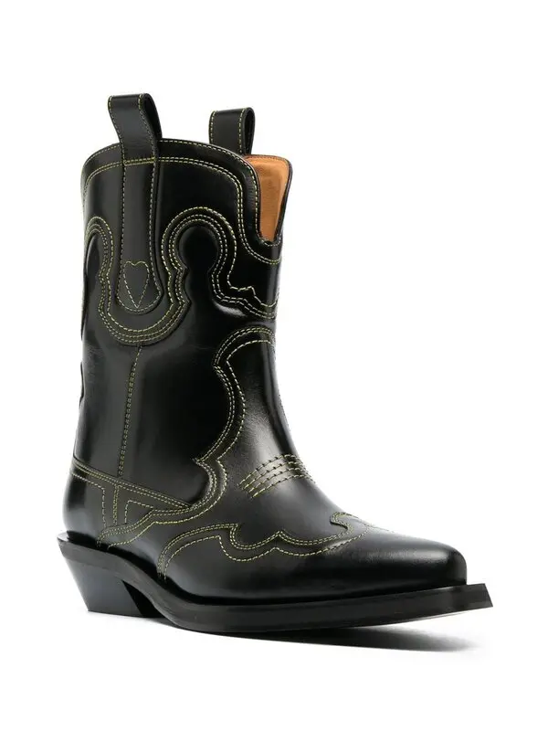 GANNI 35mm Western Leather Boots - Black