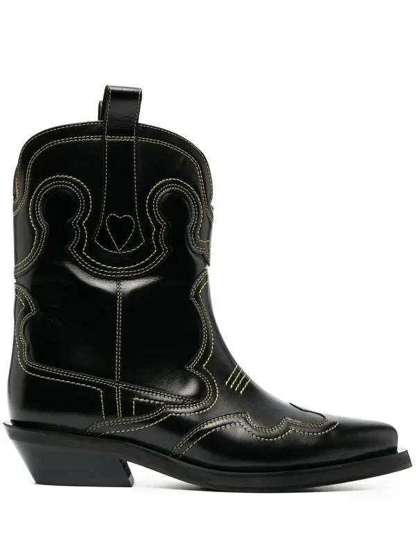 GANNI 35mm Western Leather Boots - Black