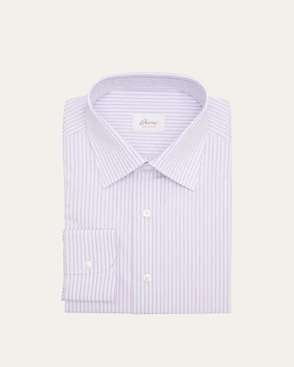 Brioni Cotton Stripe Dress Shirt - Whtpur