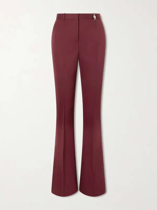 Versace Embellished Stretch-wool Flared Pants - Burgundy