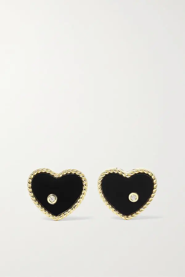 Yvonne Léon Baby Heart 9-karat Gold Earrings - Black