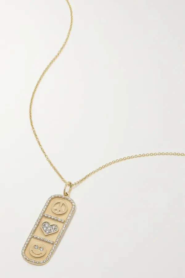 SYDNEY EVAN Cartouche Icon 14-karat Diamond Necklace - Gold